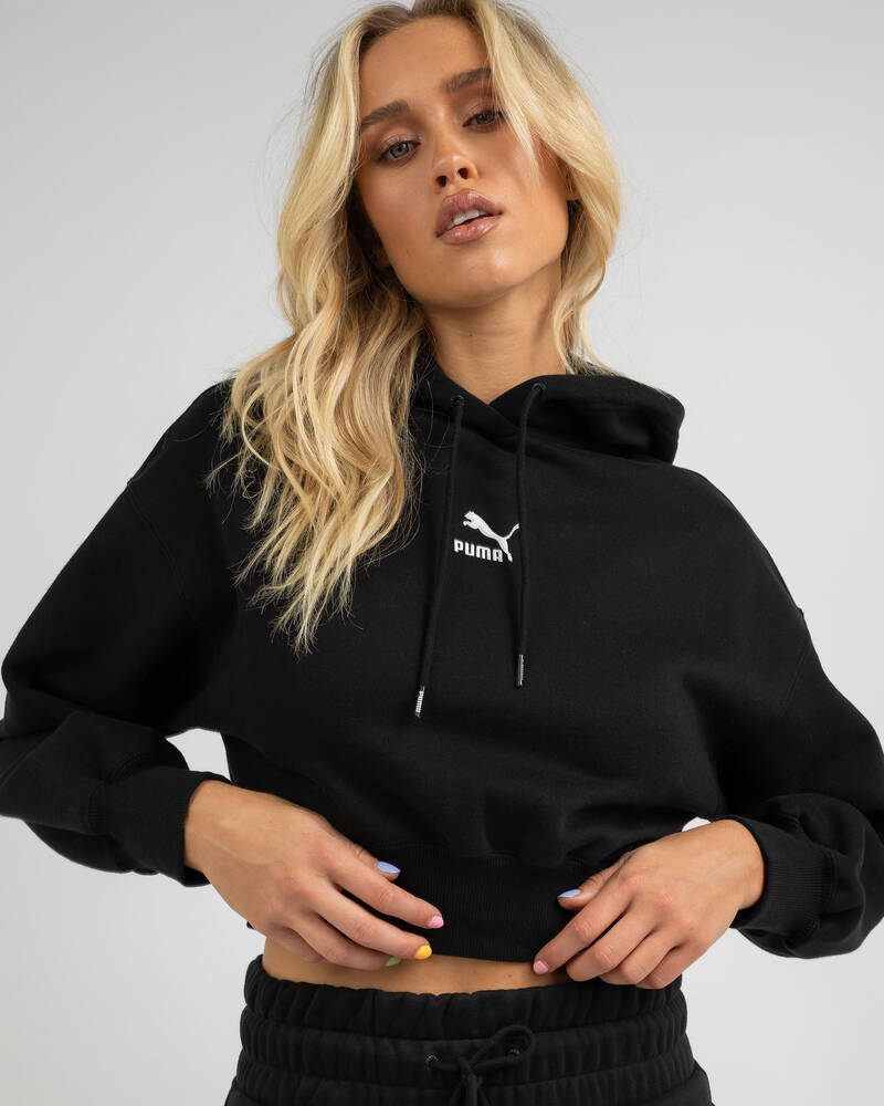 Shop Puma Classics Crop Hoodie In Puma Black - Fast Shipping & Easy ...