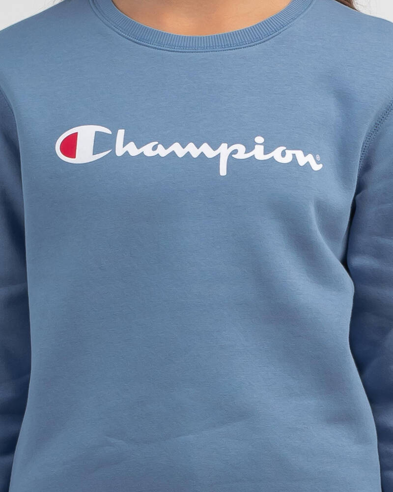 Shop Champion Girls' Logo Sweatshirt In Denim Fade - Fast Shipping ...