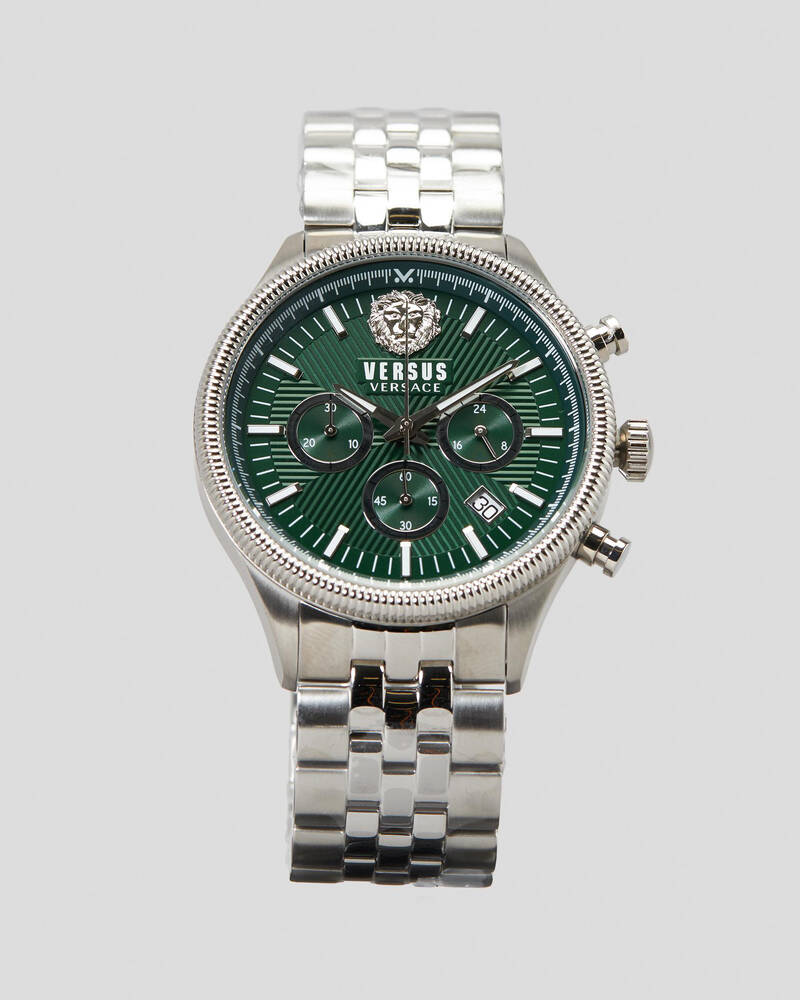Shop Versus Versace Colonne Chrono Watch In Steel / Green - Fast ...