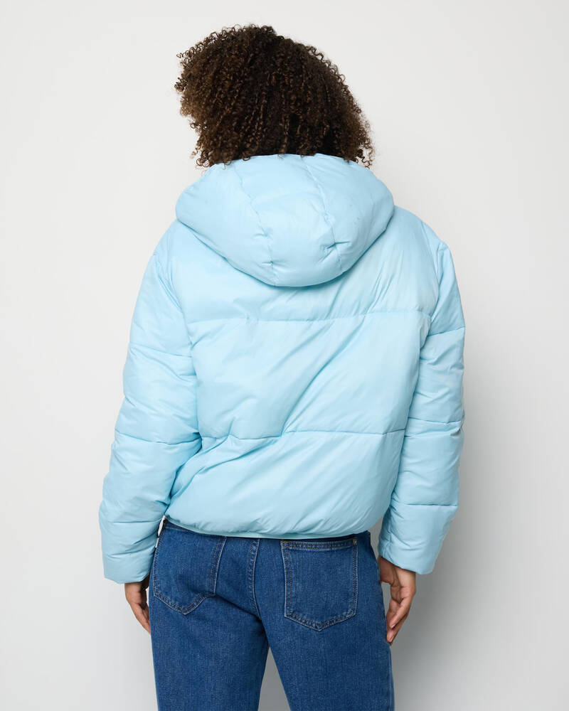 Shop Roxy Keep On Rolling Hooded Puffer Jacket In Cool Blue - Fast ...