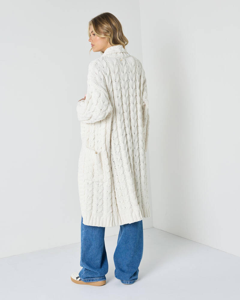 Shop Mooloola Vogue Longline Cable Knit Cardigan In Cream - Fast ...