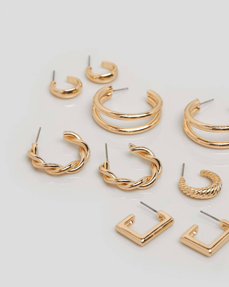 Shop Karyn In LA Essential Earring Pack In Shiny Light Gold - Fast ...