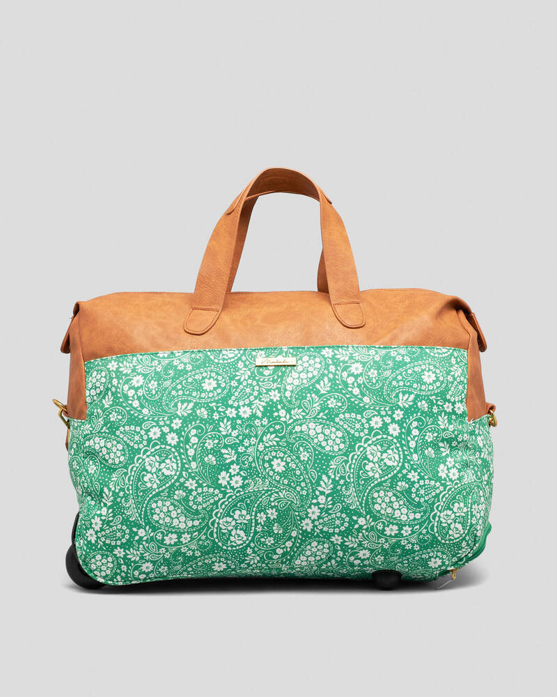 Shop Mooloola Eliza Small Wheeled Travel Bag In Green/tan - Fast ...