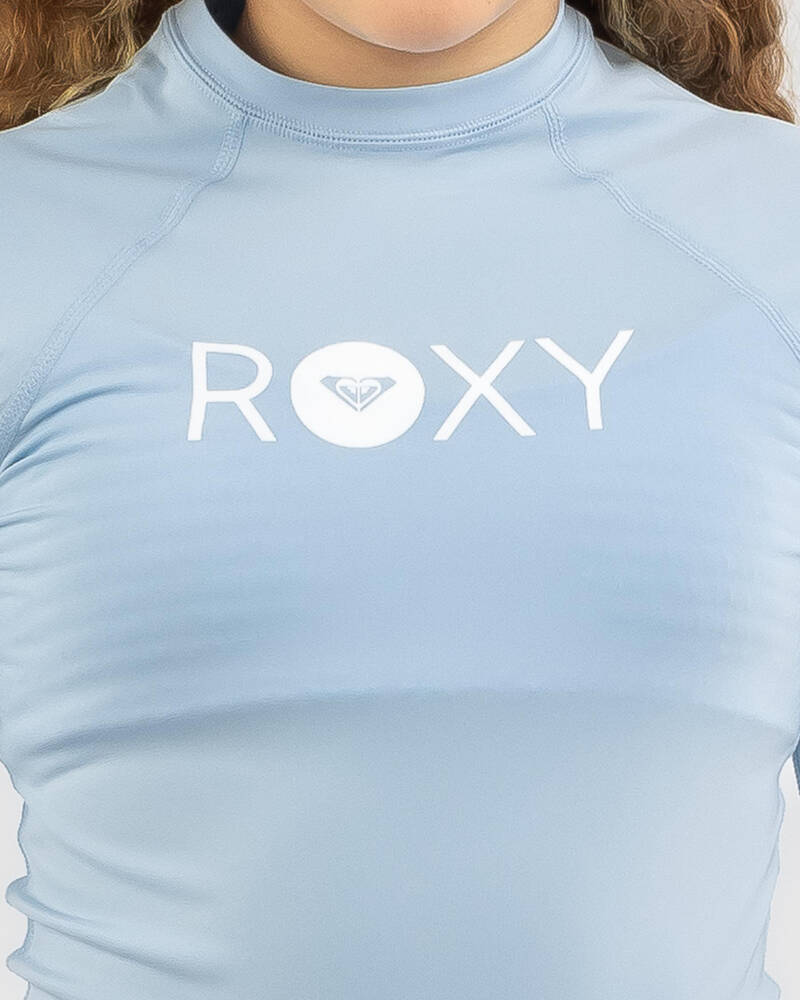 Shop Roxy Girls' Essential Short Sleeve Rash Vest In Clear Sky - Fast ...