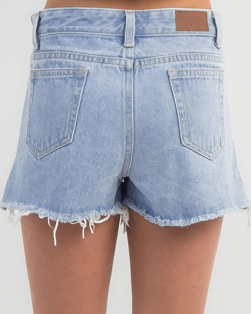 Shop Rusty Girls' Penny Kick Flare Denim Shorts In Sky Blue Heather ...