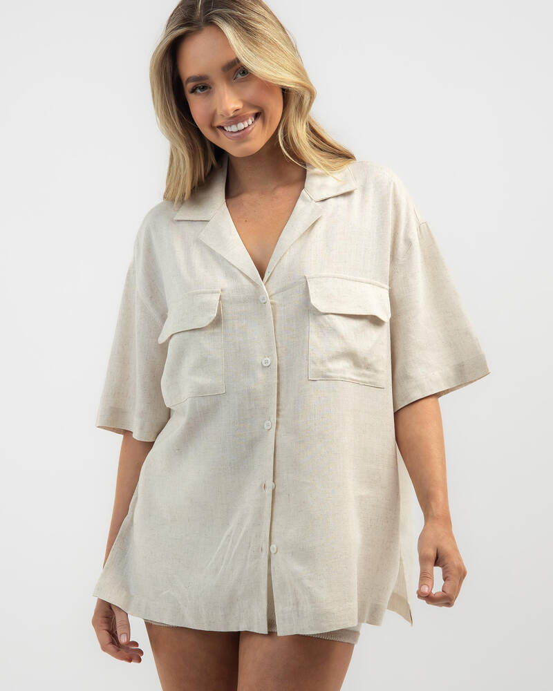 Shop Mooloola Tori Hawaii Short Sleeve Shirt In Natural Salt And Pepper ...