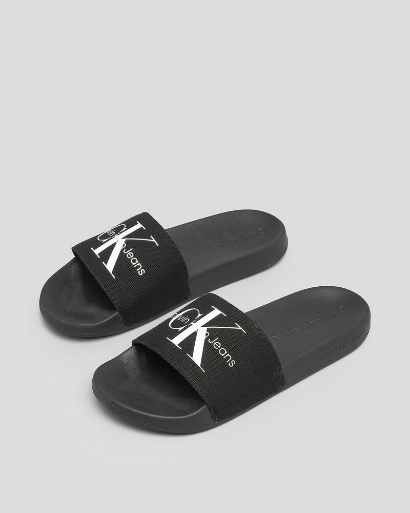 Shop Calvin Klein Slide Monogram CO In Black - Fast Shipping & Easy ...