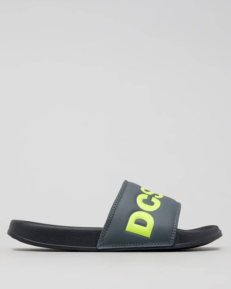 Shop DC Shoes Boys' DC Slides In Black/grey/yellow - Fast Shipping ...