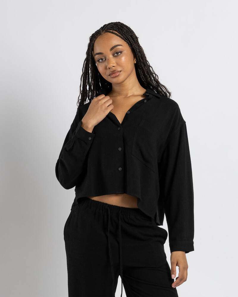 Shop Mooloola Lola Dallis Linen Long Sleeve Shirt In Black - Fast ...