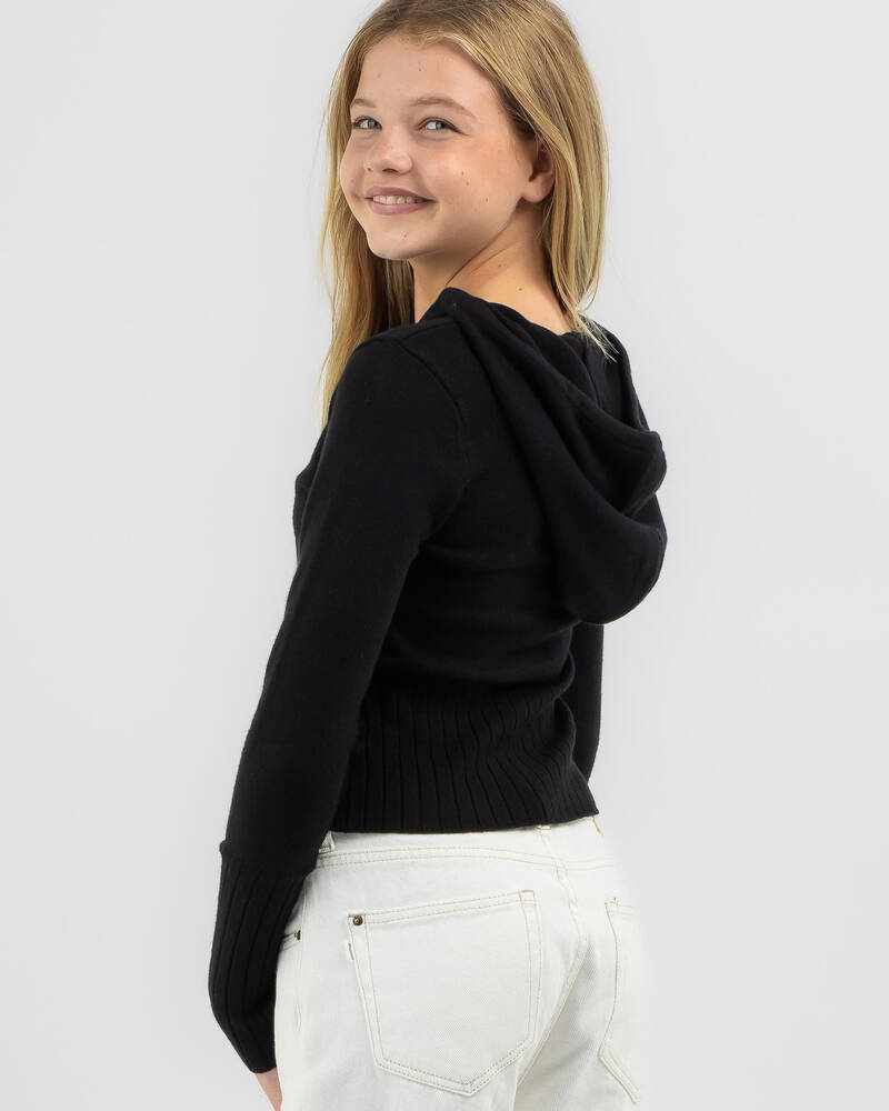 Shop Ava And Ever Girls' Cady Hooded Zip Knit Jumper In Black - Fast ...
