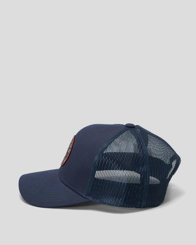 Shop Brixton Crest Netplus MP Trucker Cap In Washed Navy/oatmeal ...