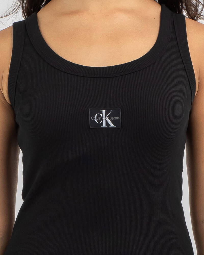 Shop Calvin Klein Woven Label Tank Top In Ck Black - Fast Shipping ...