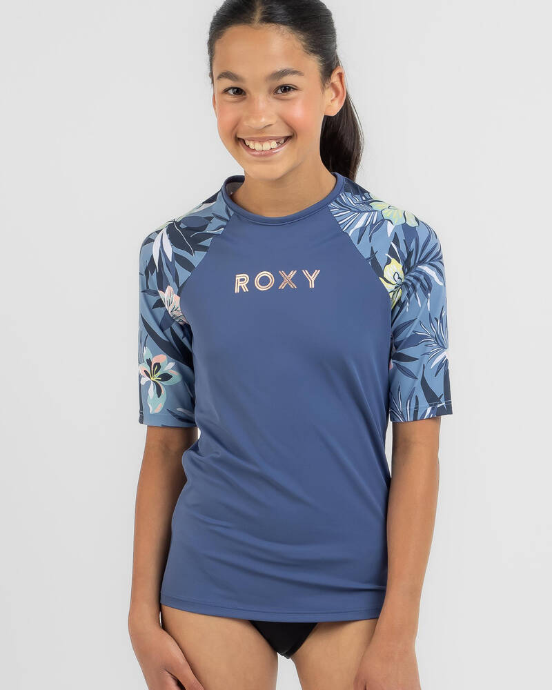 Shop Roxy Girls' Sporty Spirit Short Sleeve Rash Vest In Allure Rg ...