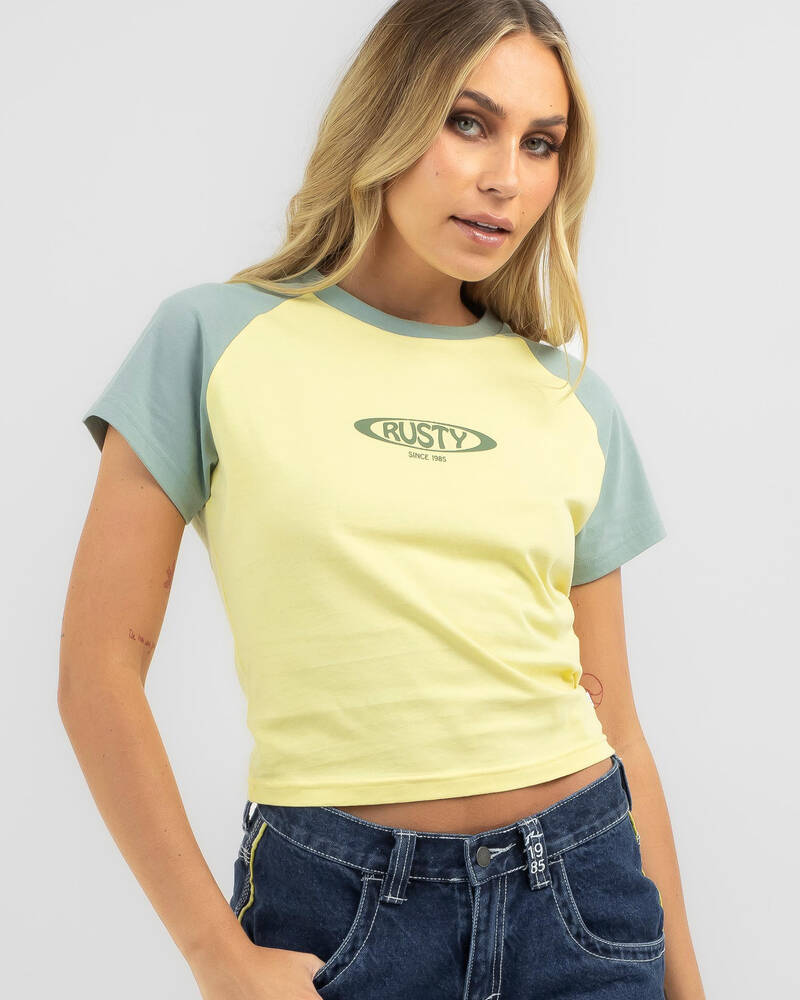 Shop Rusty Roval Raglan Short Sleeve Skimmer T-Shirt In Pale Banana ...
