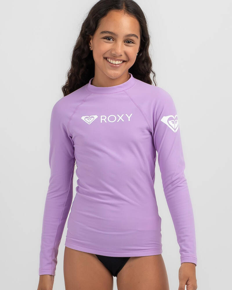 Shop Roxy Girls' Heater Long Sleeve Lycra Rash Vest In Crocus Petal ...