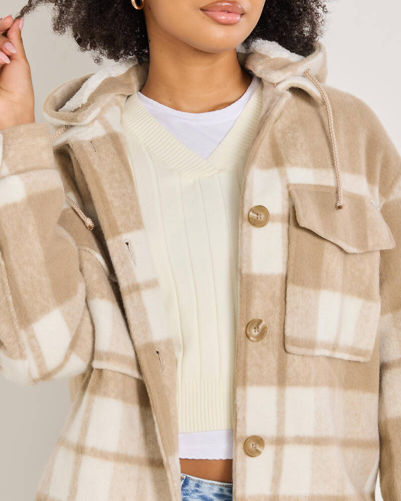 Shop Mooloola Flynn Hooded Shacket In Cream/latte - Fast Shipping ...