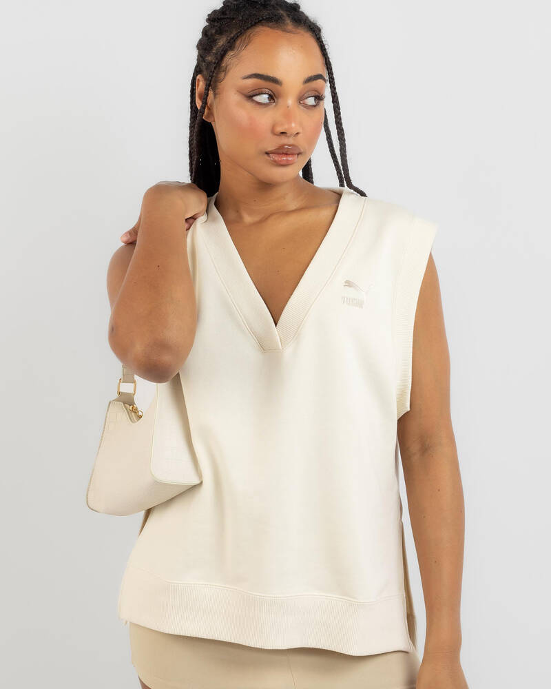 Shop Puma Classics V-Neck Vest In Cream - Fast Shipping & Easy Returns ...