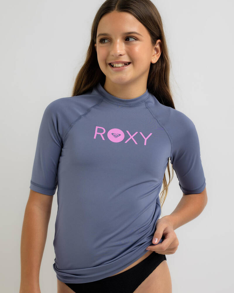 Shop Roxy Girls' Essentials Short Sleeve Rash Vest In Wild Wind - Fast ...