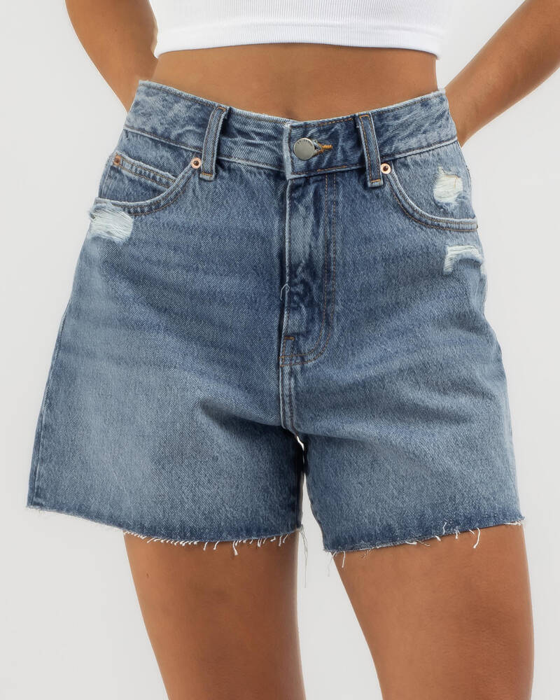 Shop Dr Denim Nora Shorts In Stream Sky Worn - Fast Shipping & Easy ...