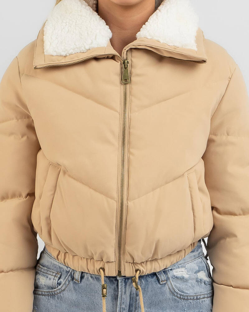 Shop Mooloola Avalon Puffer Jacket In Taupe/cream - Fast Shipping ...