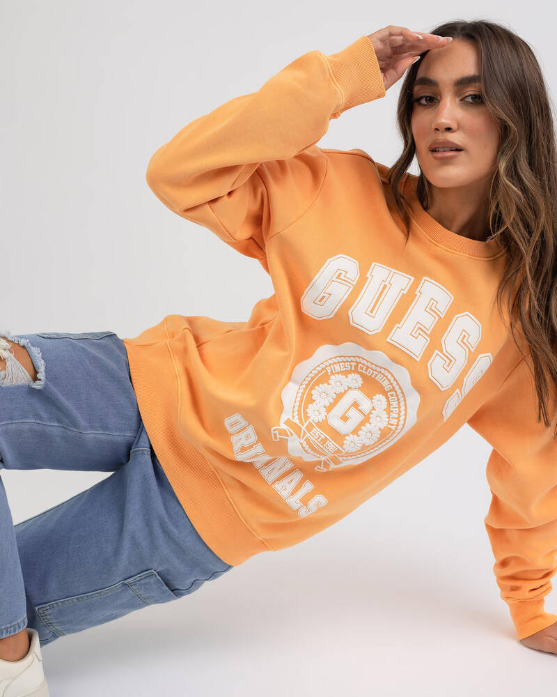 Shop GUESS Originals Leon Sweatshirt In Orange Candy Multi - Fast ...