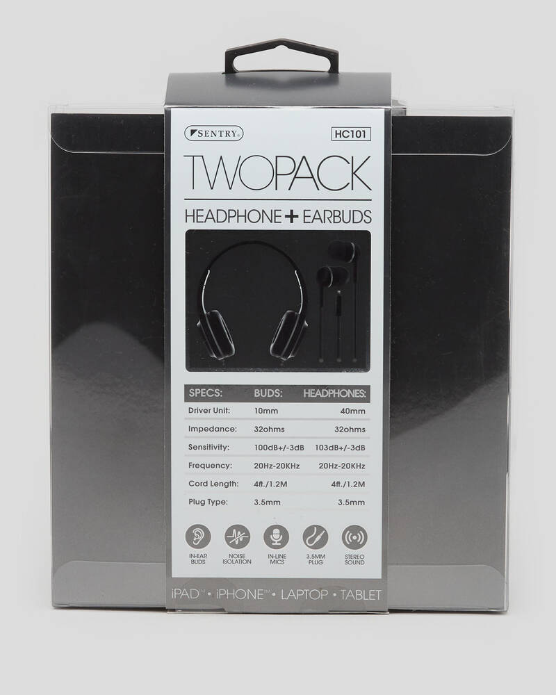 Shop Sentry Two-Pack Wired Headphones & Ear Buds W. Mic In Black ...