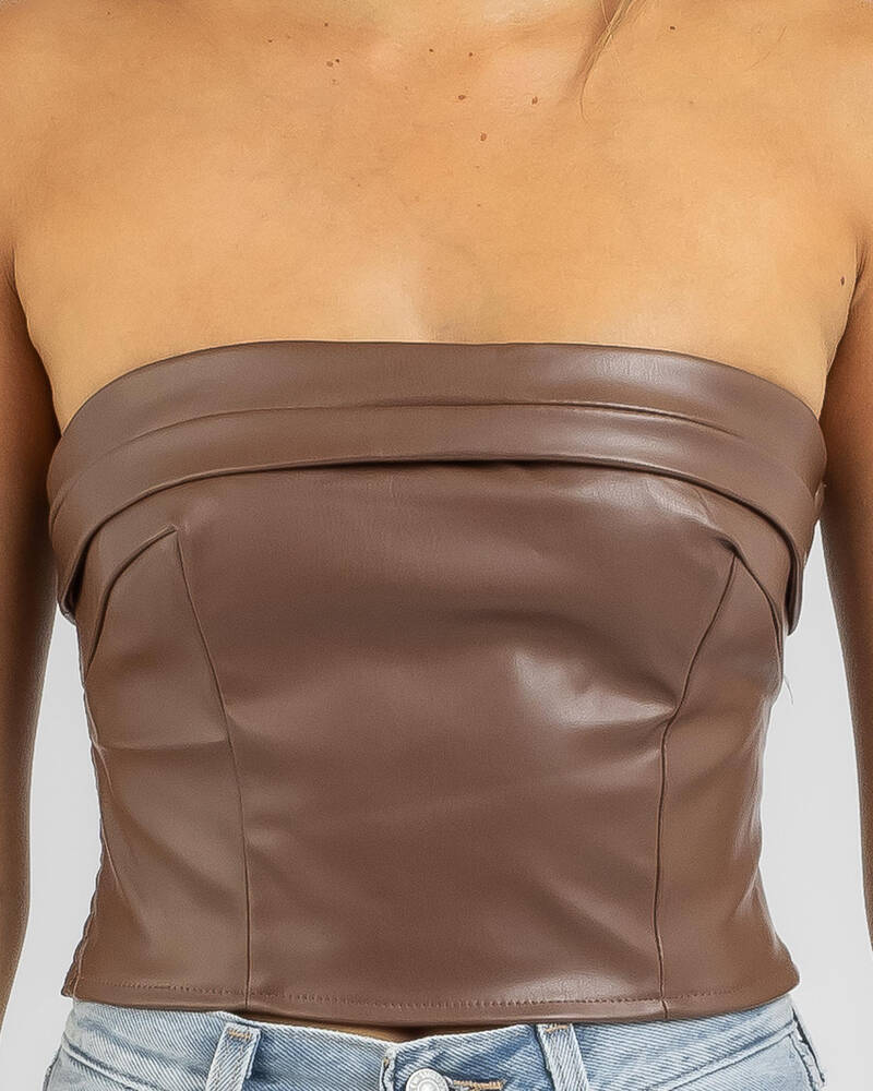 Shop Rumor Danica Vegan Leather Tube Top In Brown - Fast Shipping ...
