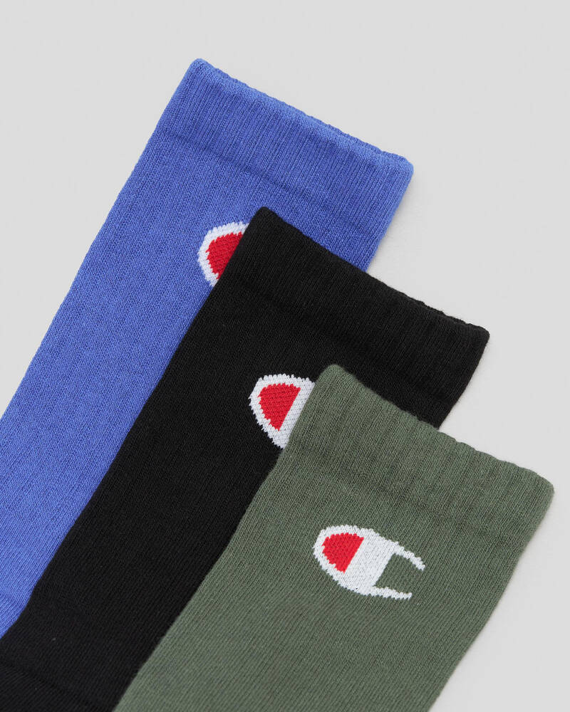 Shop Champion Sport C Logo Crew Socks 3 Pack In Black/blue Melody ...