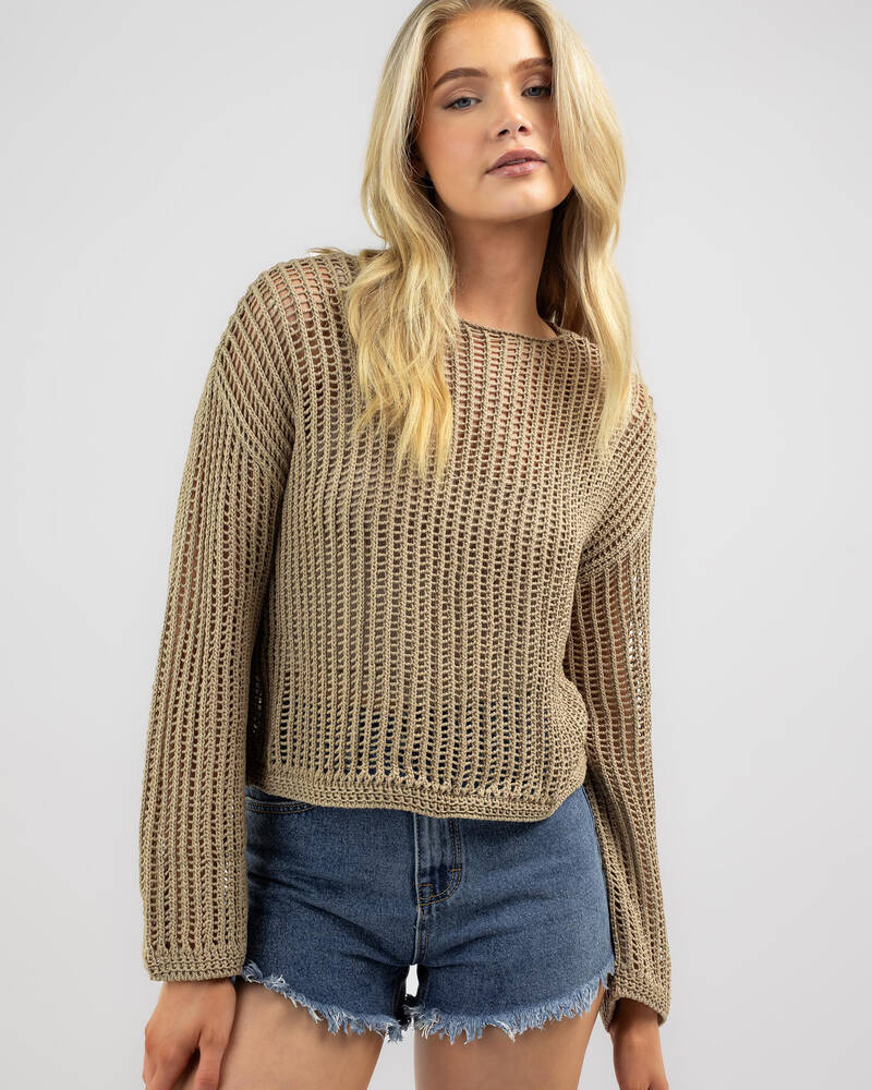Shop Ava And Ever Alexa Crochet Long Sleeve Top In Taupe - Fast ...