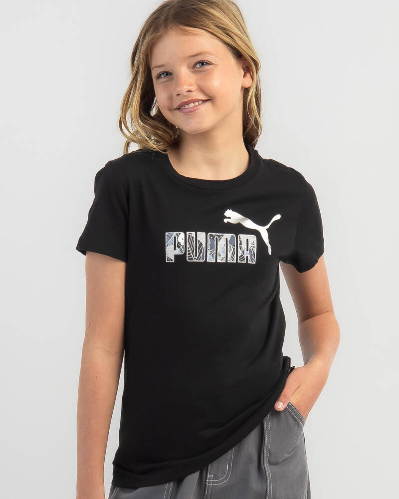 Puma Girls' Essential Bloom Logo T-Shirt In Puma Black/blue - Fast ...