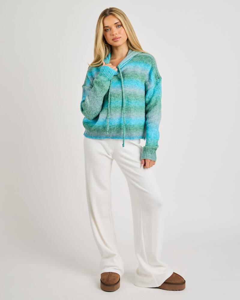 Shop Mooloola Miami Hooded Knit Jumper In Blue/green - Fast Shipping ...