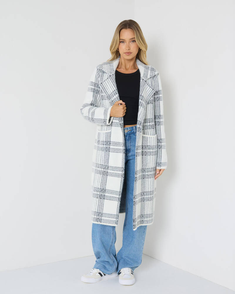 Shop Ava And Ever Banks Knit Coatigan In Cream/black Check - Fast ...