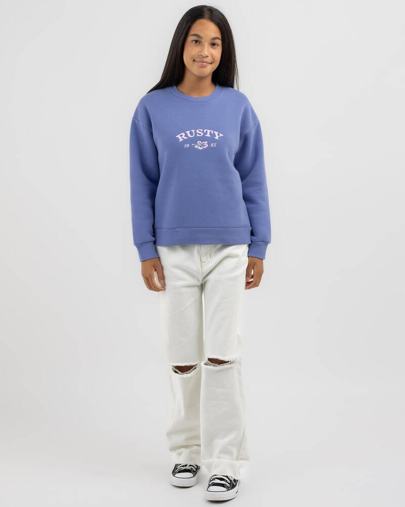 Shop Rusty Girls' Thriving Relaxed Crew Jumper In Periwinkle Blue ...