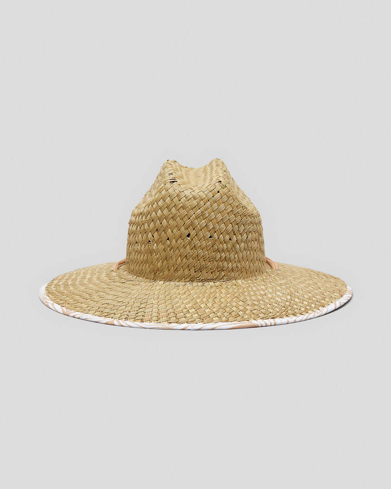 Shop Roxy Pina To My Colada Printed Panama Hat In Toast S Palm Tree ...