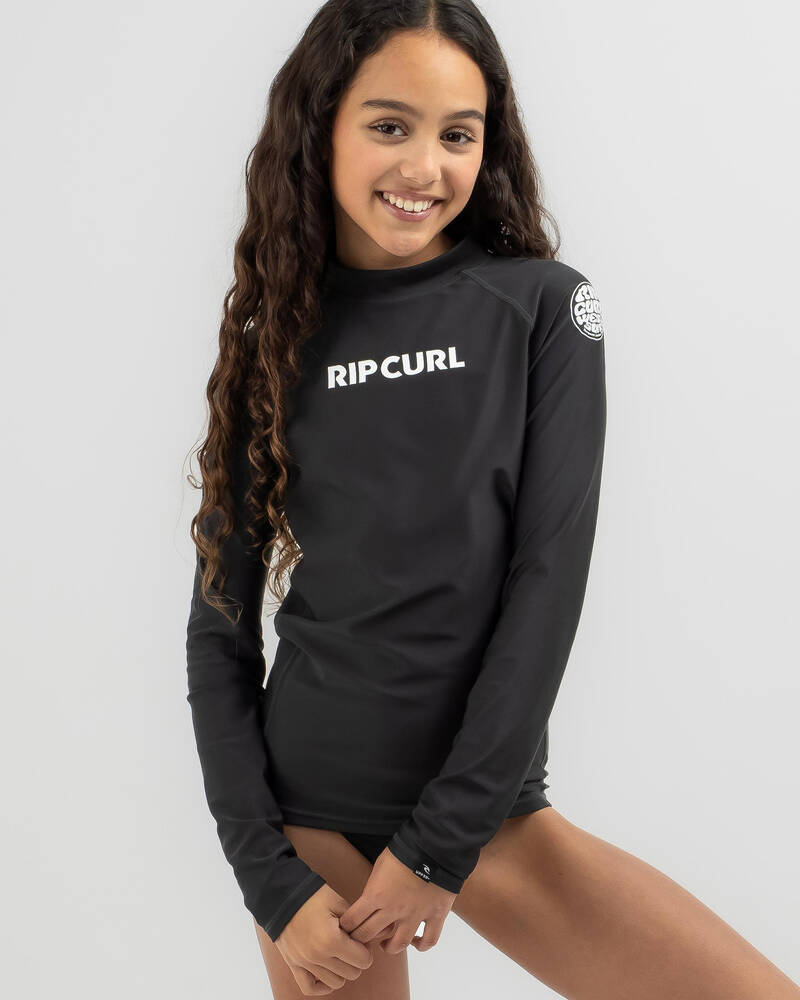 Shop Rip Curl Girls' Classic Surf Long Sleeve Rash Vest In Black - Fast ...