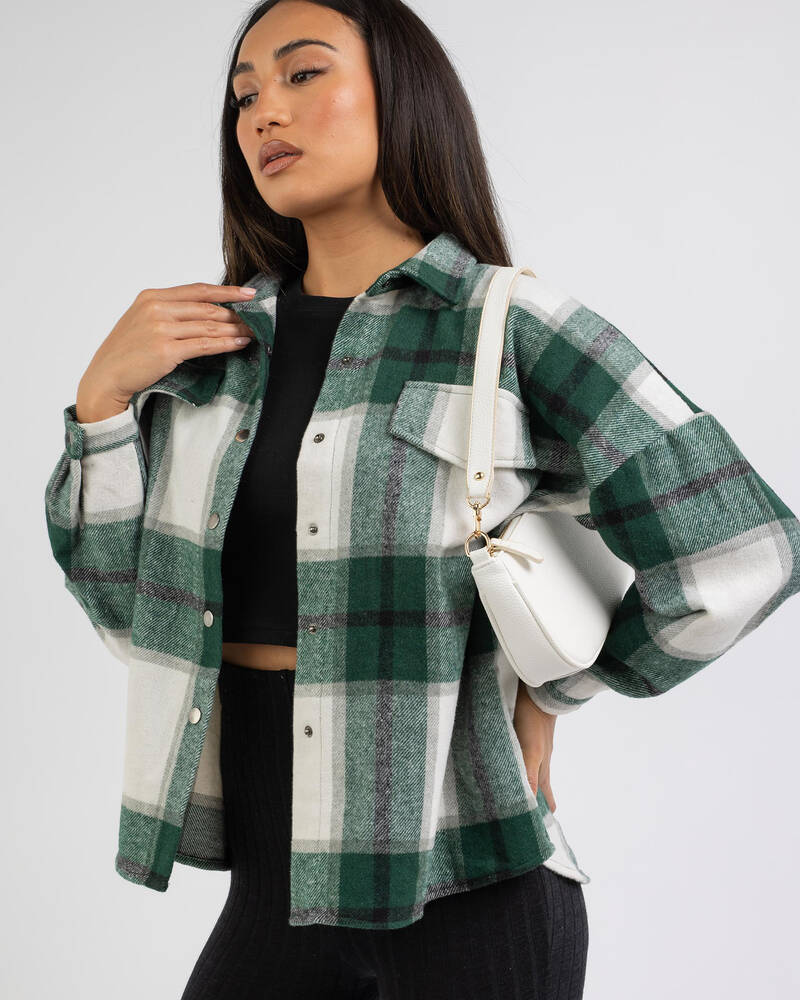 Shop Ava And Ever Chase Shacket In Green/white - Fast Shipping & Easy ...