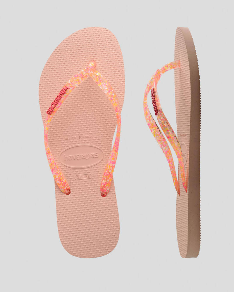 Shop Havaianas Slim Metal Logo Glitter Strap Thongs In Pink/pink - Fast ...