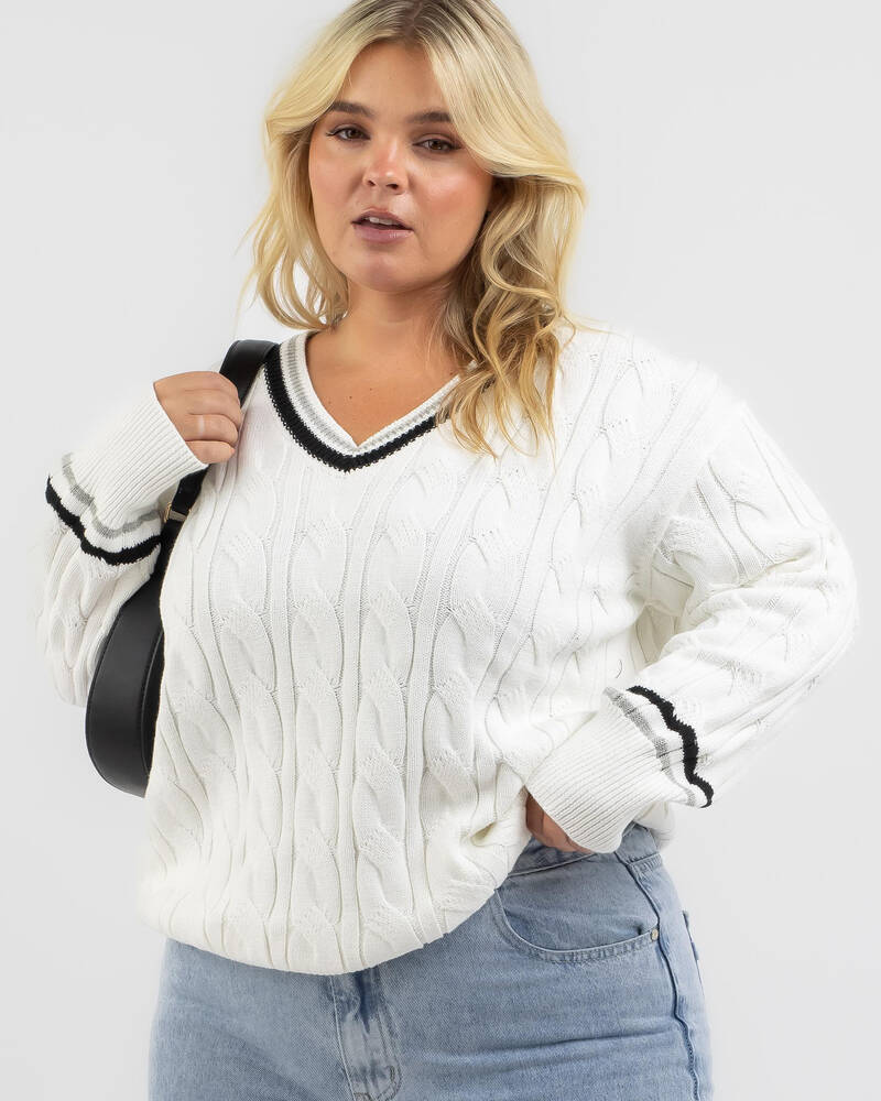 Shop Ava And Ever Ivy League V Neck Knit Jumper In White/black Stripe ...