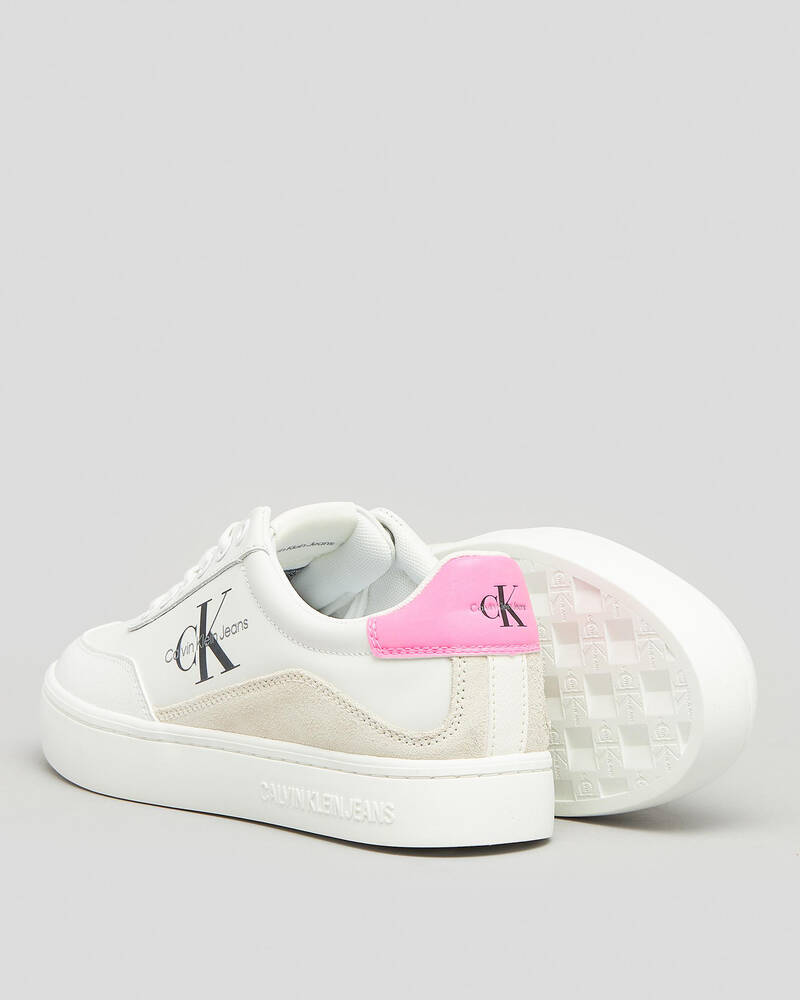Shop Calvin Klein Classic Cupsole Lace Up Low Shoes In White/neon Pink ...