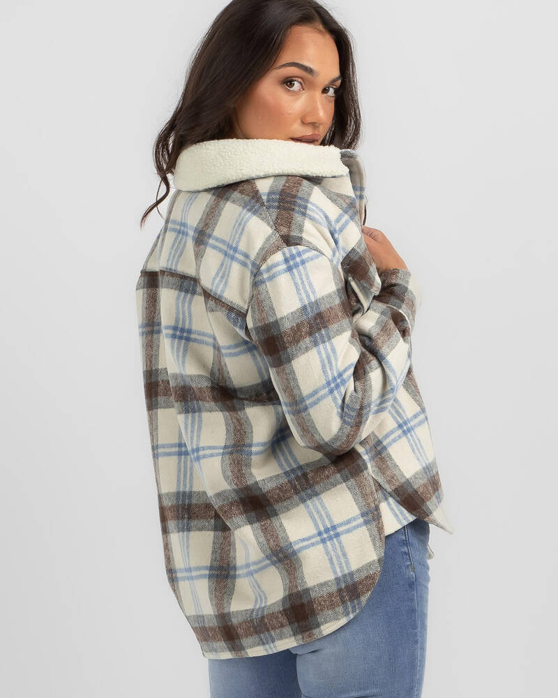 Shop Ava And Ever Bobbie Shacket In Cream/grey-blu - Fast Shipping ...