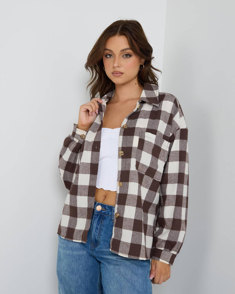 Shop Ava And Ever Vancouver Flannel Long Sleeve Shirt In Chocolate ...