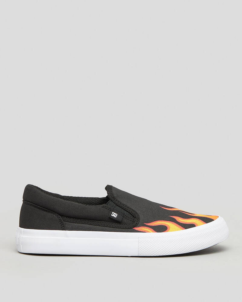 Shop DC Shoes Boys' Manual Slip-On Shoes In Black/flames - Fast ...