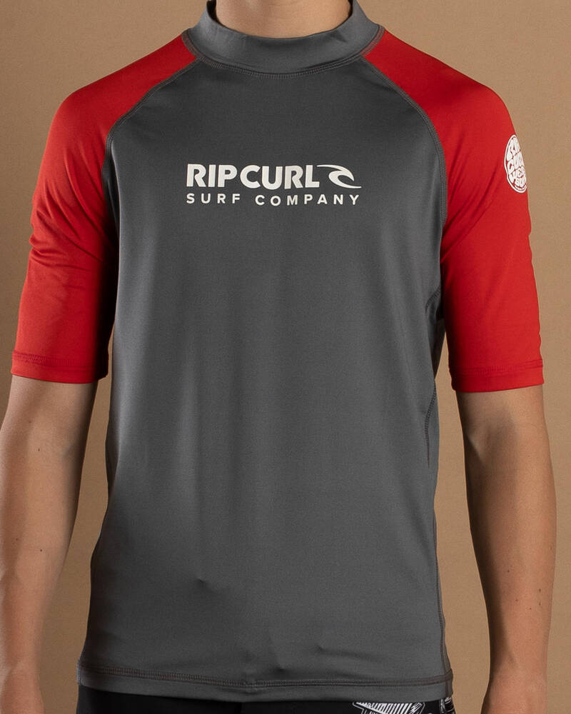 Shop Rip Curl Boys' Shock Short Sleeve Rash Vest In Red - Fast Shipping ...