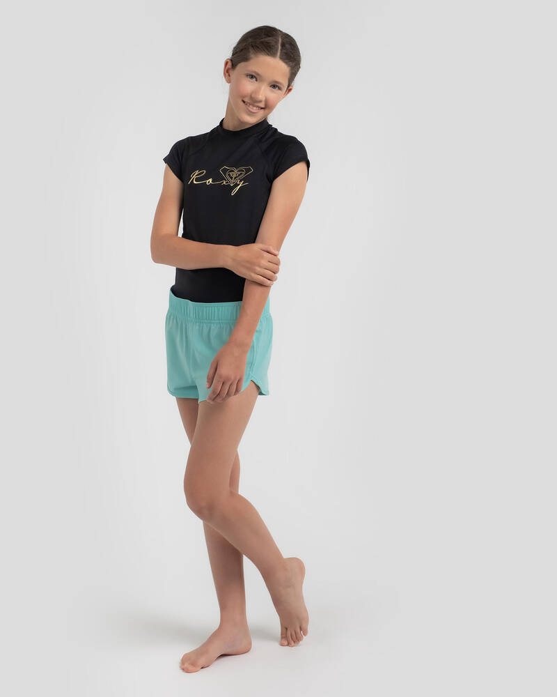 Shop Roxy Girls' Best Life Short Sleeve Rash Vest In Anthracite - Fast ...