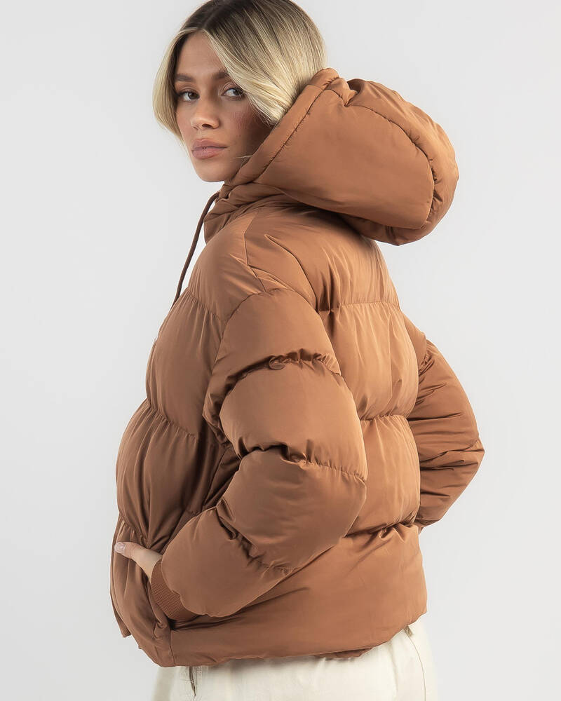 Shop Stussy Graffiti Hooded Puffer Jacket In Coffee - Fast Shipping ...