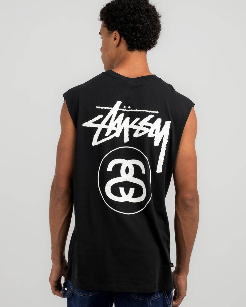 Shop Stussy Solid Stock Link Muscle Tank In Black - Fast Shipping ...