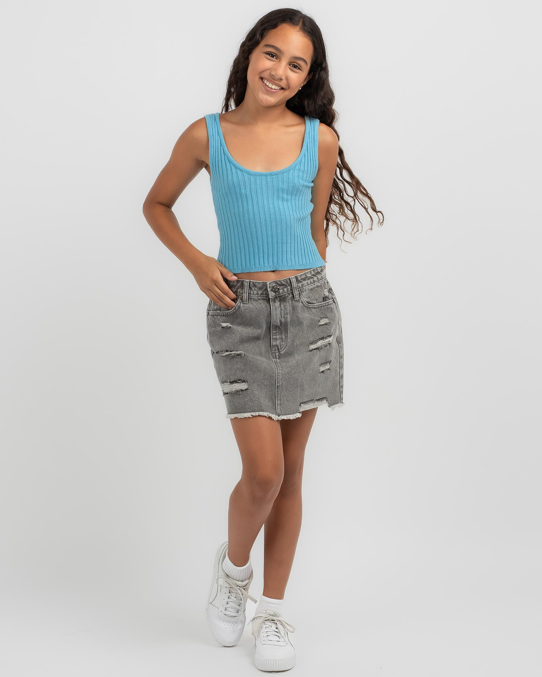 Shop Mooloola Girls' Harriet Basic Knit Top In Baby Blue - Fast ...