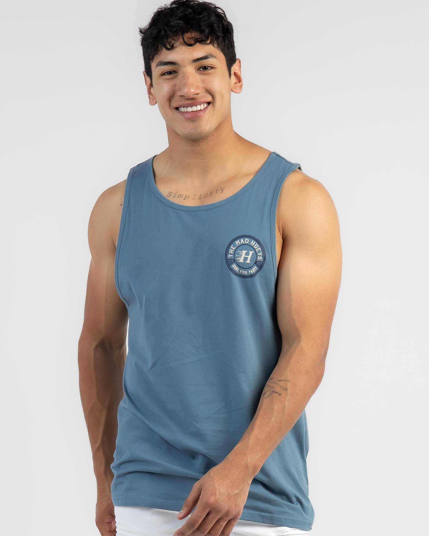 Shop The Mad Hueys Surf Fish Party Singlet In Slate - Fast Shipping ...