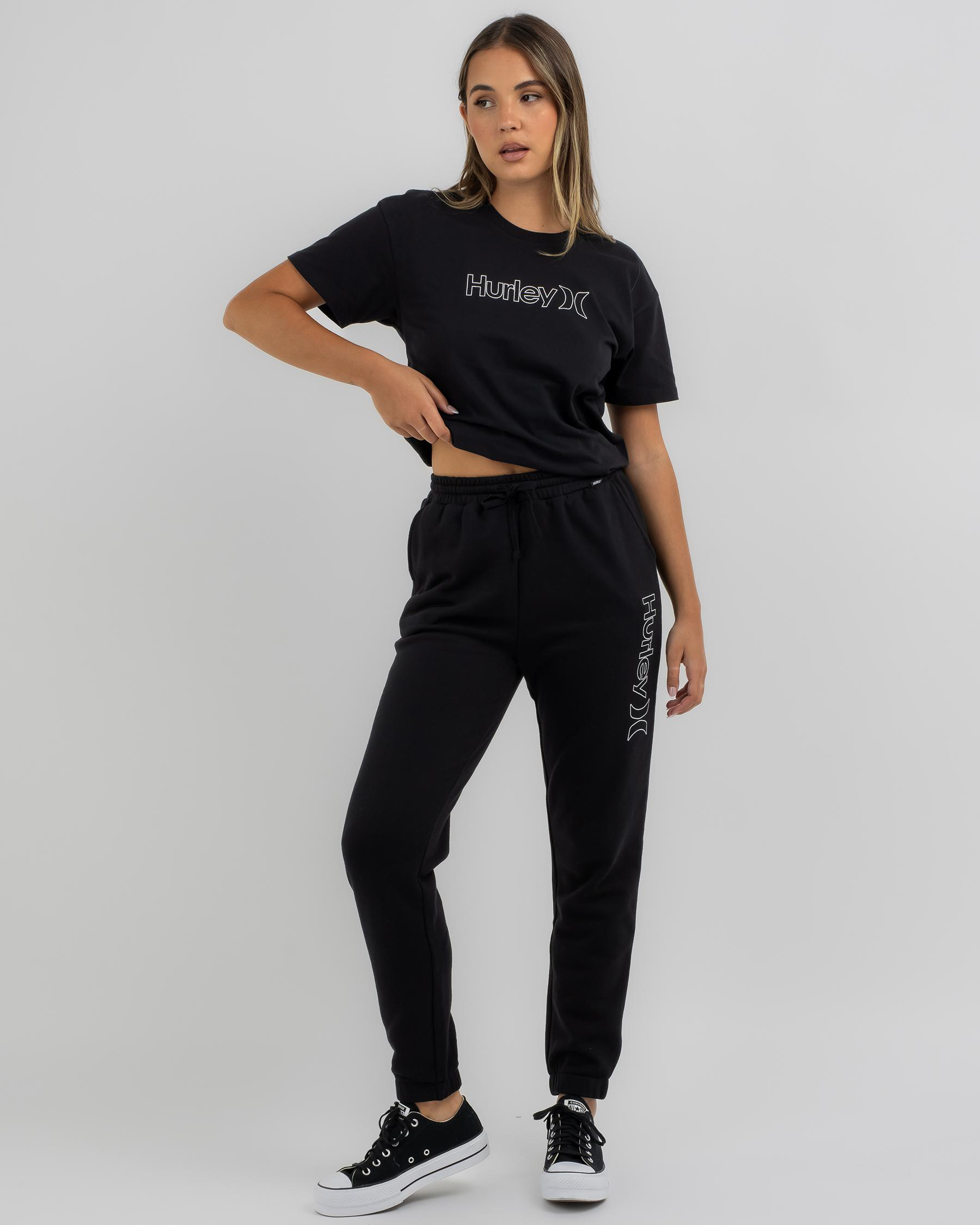 Shop Hurley Outline Cuff Track Pants In Black - Fast Shipping & Easy ...