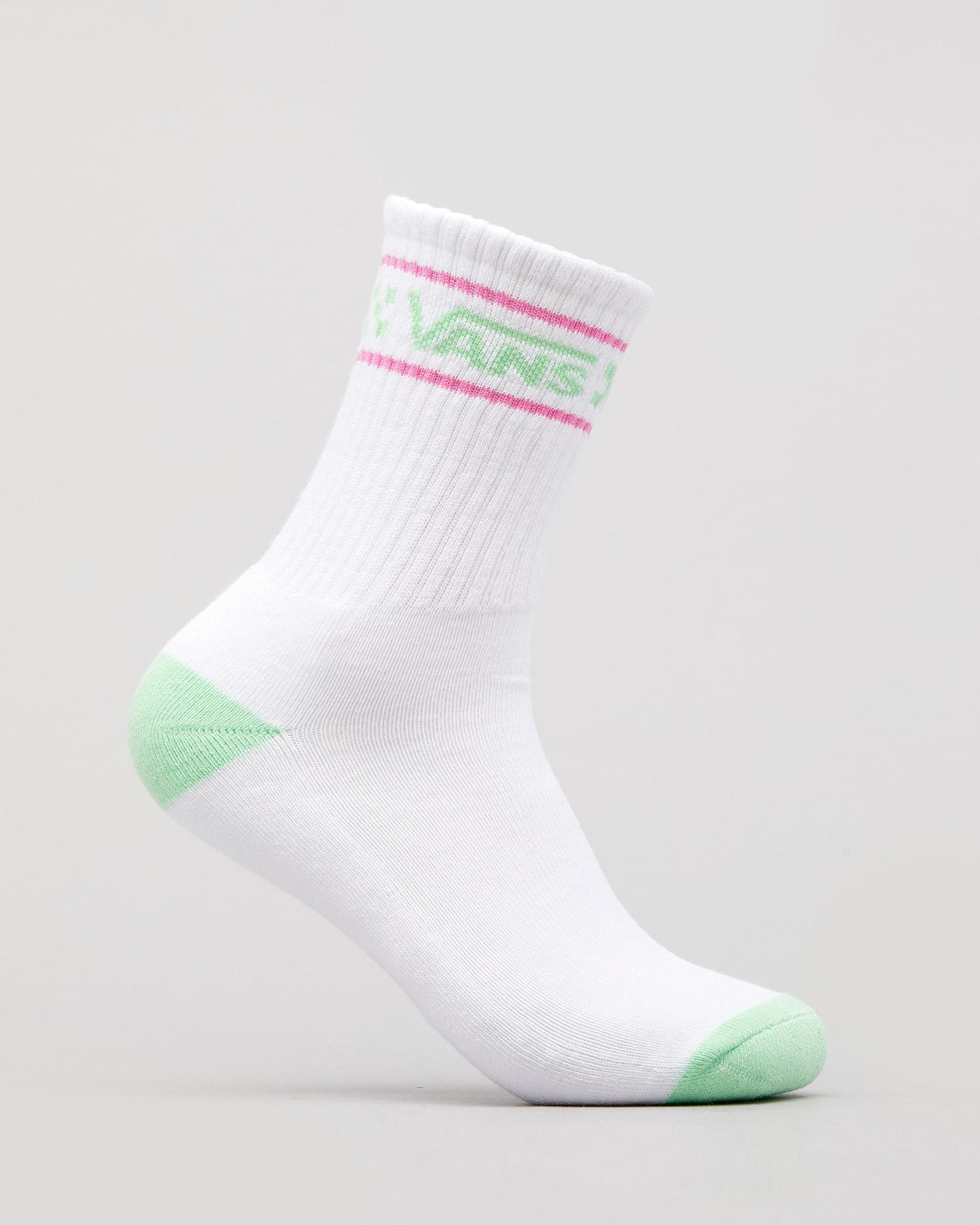 Shop Vans Womens Girl Gang Crew Socks In White / Green Ash - Fast ...